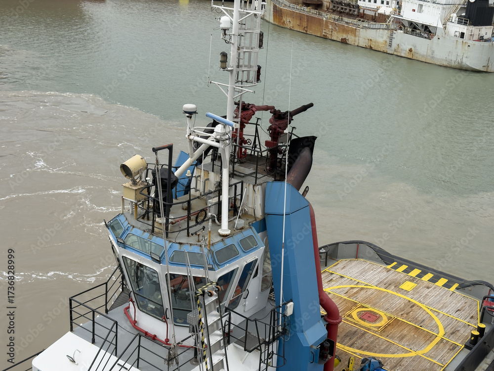 tug boat working in port for mooring cargo ship 4 his monkey bridge ...