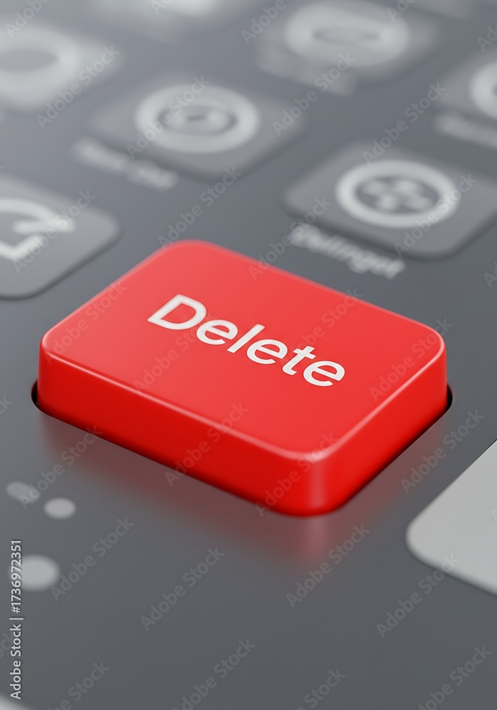 Red delete button on keyboard symbolizing data removal and computer ...