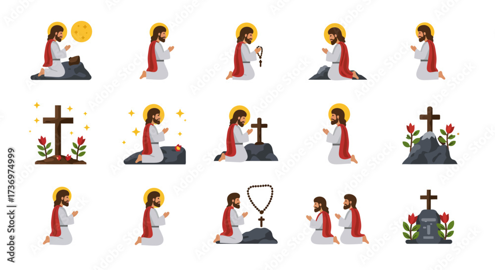 Stock-Vektorgrafik „Pixel art shows a person kneeling and praying in ...