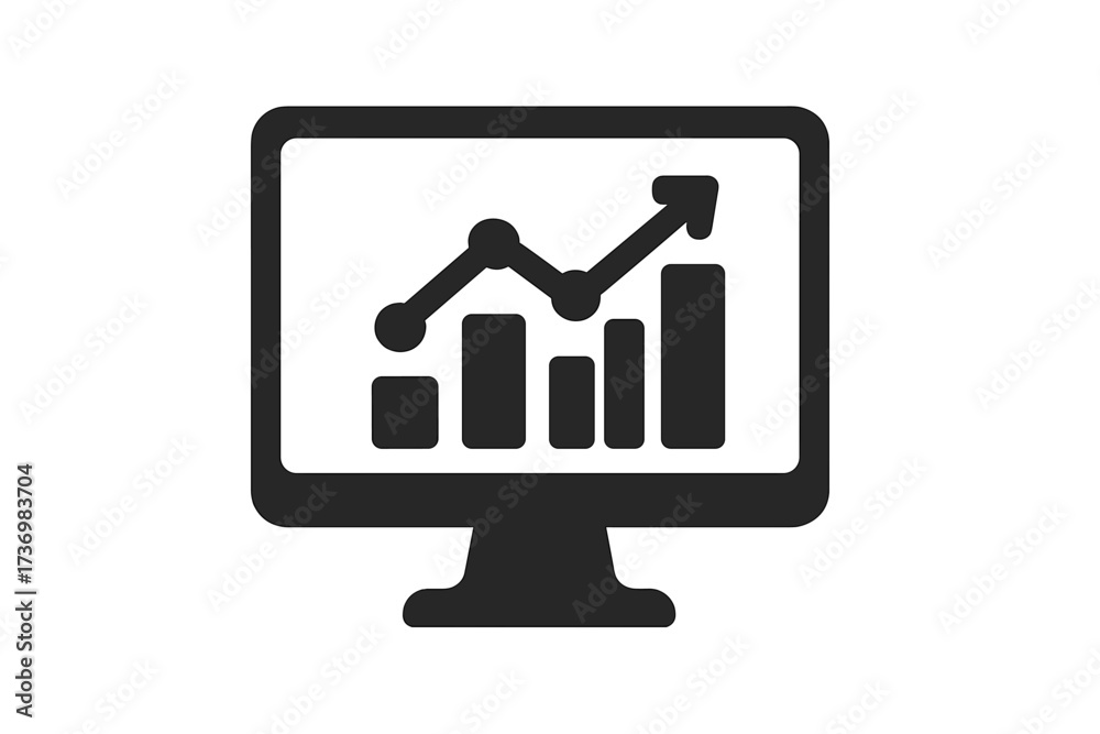 Computer monitor with rising bar chart and line graph, business ...