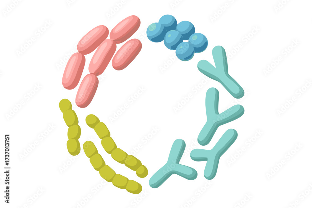 Probiotic bacteria types set. 3D render collection in circle shape ...