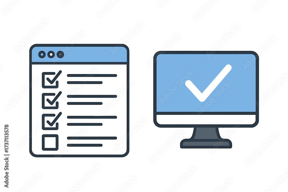 Online survey and task management concept. Checklist in a browser window. Check mark on a ...