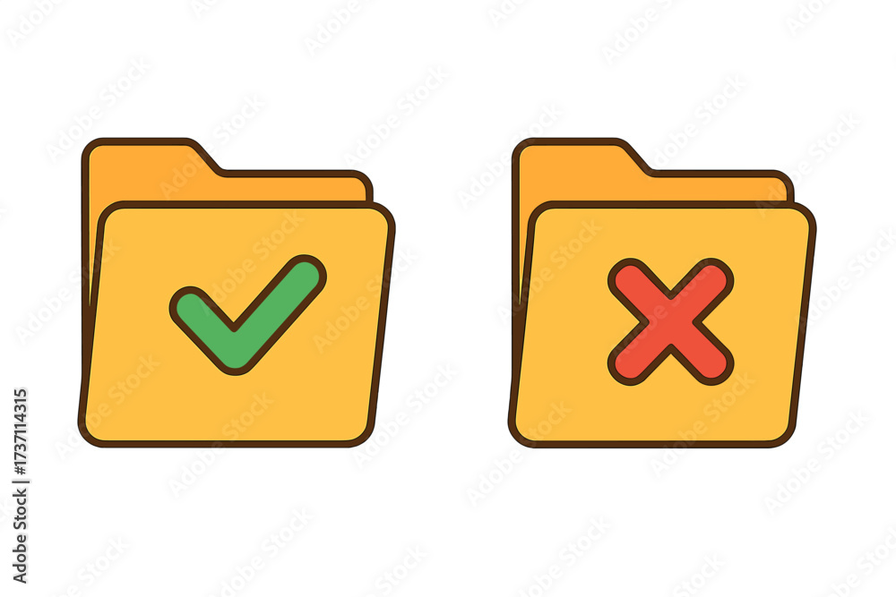 Approve and reject folder icons. Check mark and cross symbols for ...
