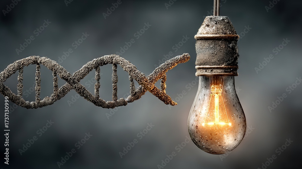 Future lab scene, small robot linking DNA double helix with cable ...