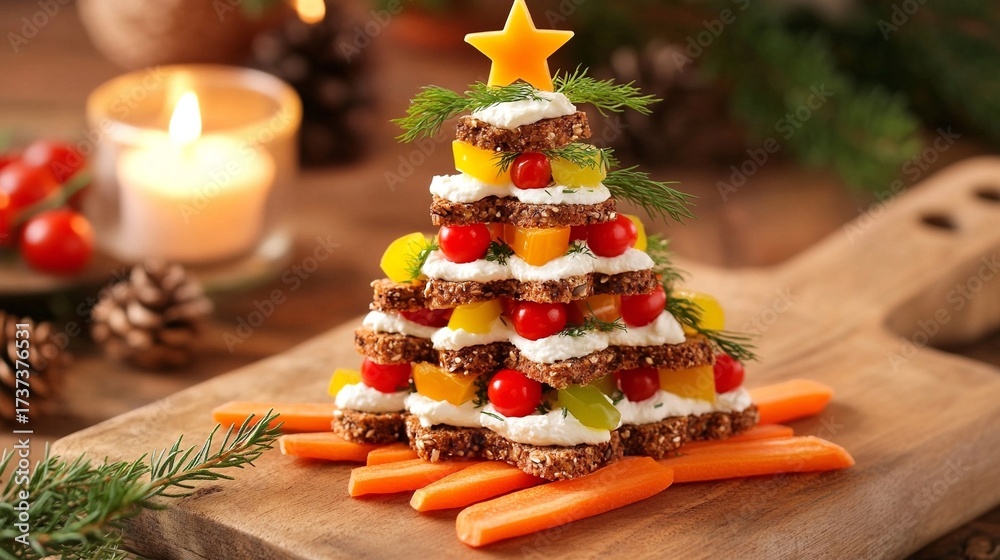 Creative holiday appetizer shaped like a Christmas tree made from ...