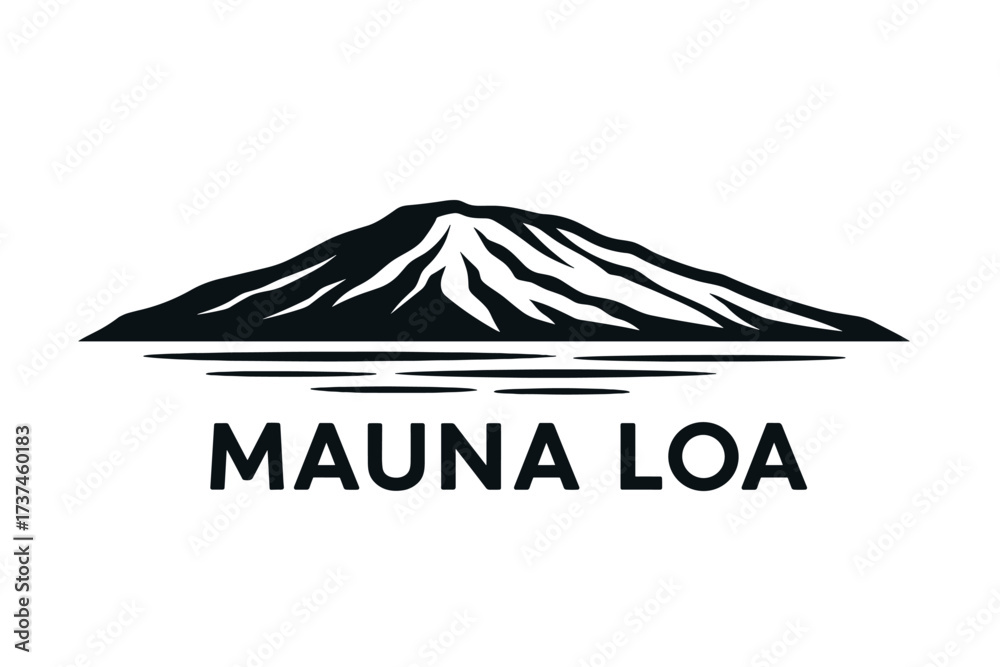 Mauna Loa Skyline Logo with Wide Shield Volcano and Ocean Horizon Stock ...