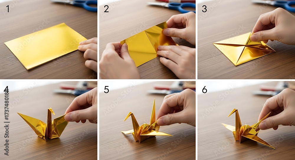 Origami Crane Folding Steps - A Step-by-Step Guide. Stock Photo | Adobe ...