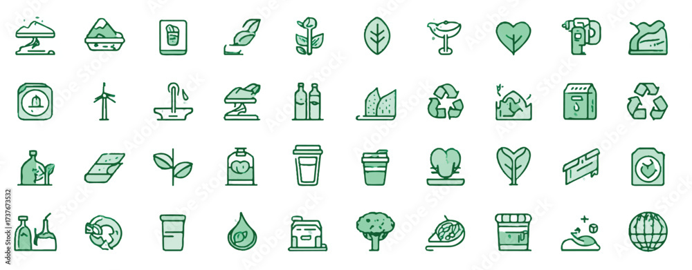 Eco friendly icons with green theme represent sustainability and ...