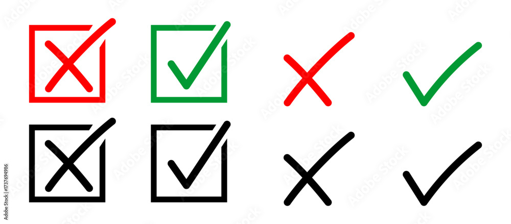 Check tick mark icon set. Cro...Check tick mark icon set. Cross box x ...