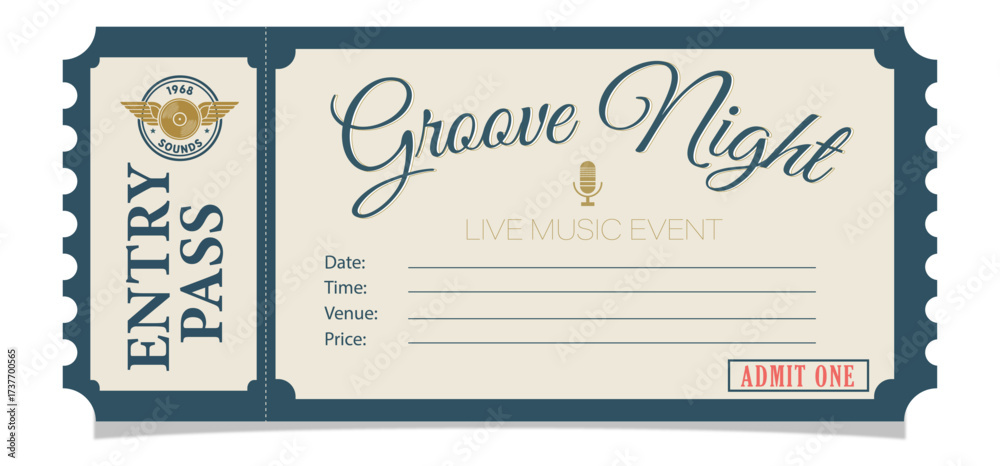Vector de Stock Music Event Ticket. Retro Ticket Design. Old and ...