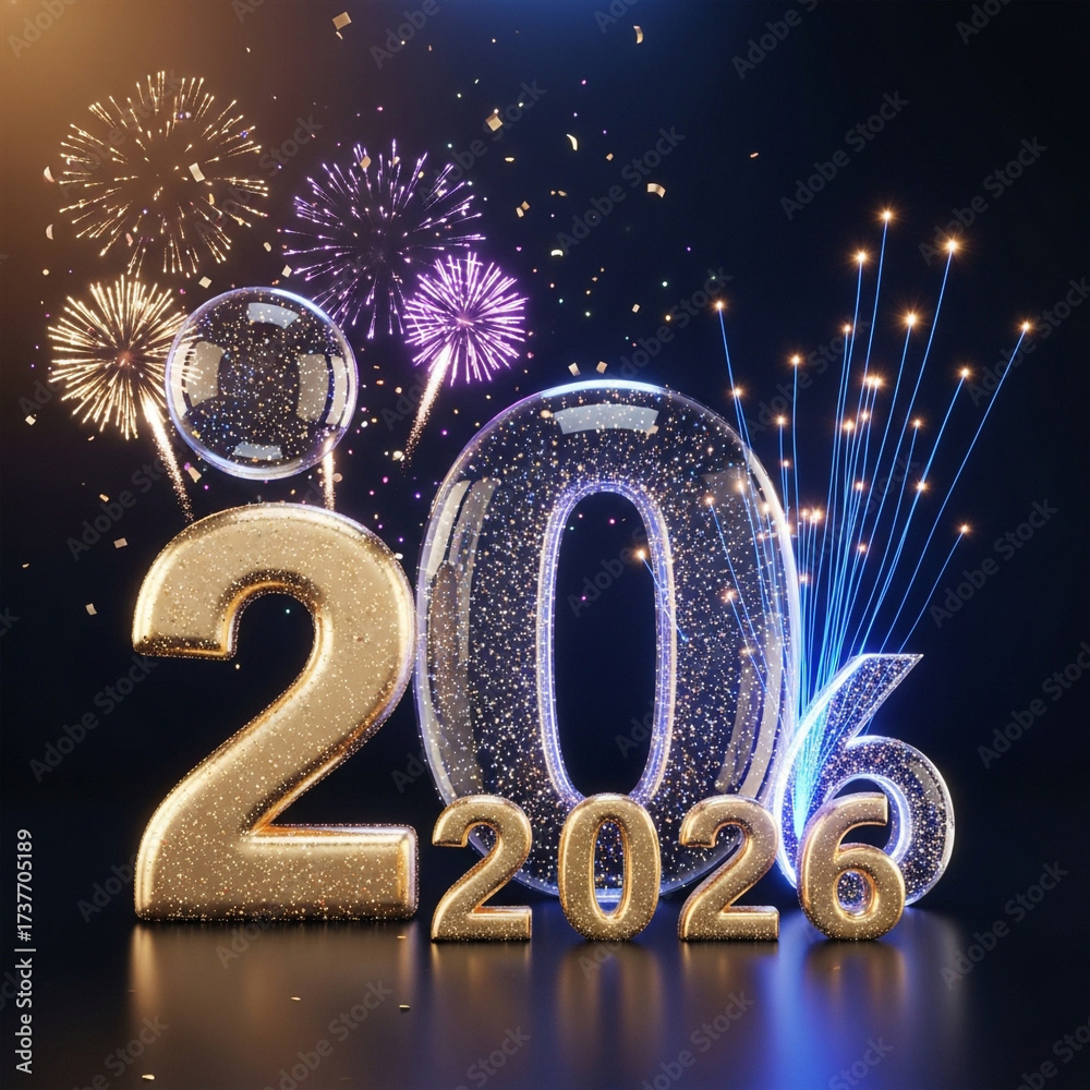 Sparkling new year 2026 celebration with fireworks and digital glow ...