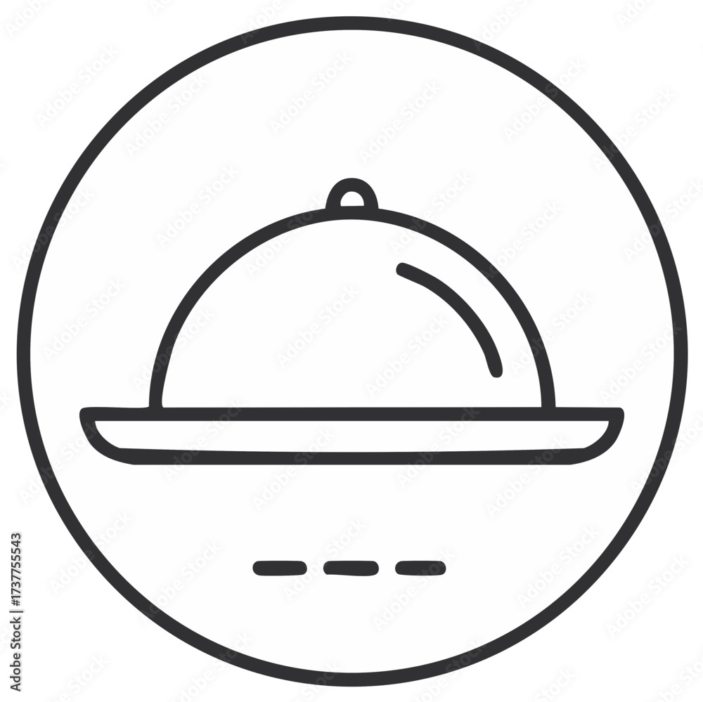 Simple outline icon of a covered plate with three dashes below it ...
