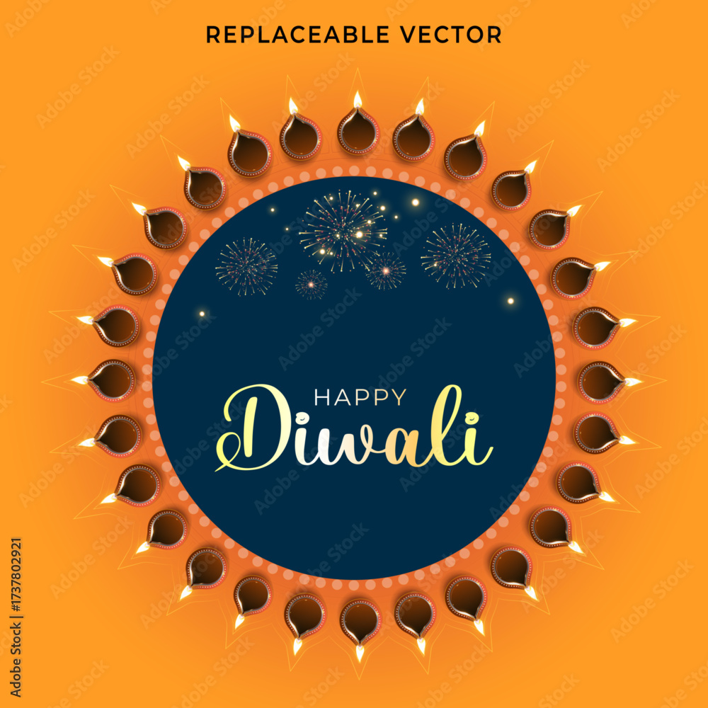 Happy Diwali postcard template background with festive vibrant ...