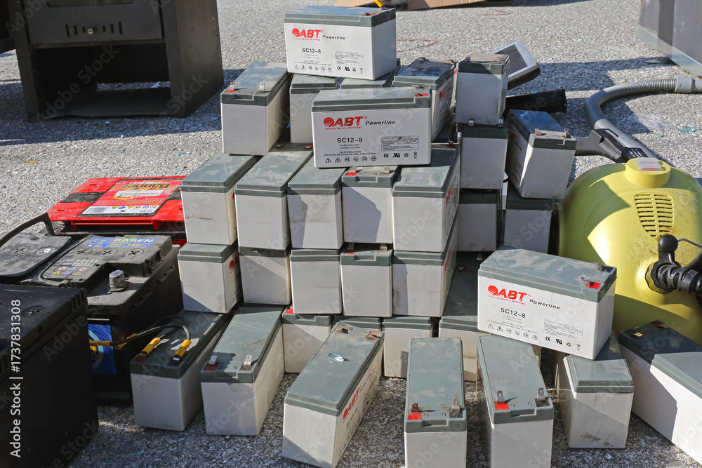 Large Stack of Rechargeable Lead Acid Batteries for Sale at Flea Market ...