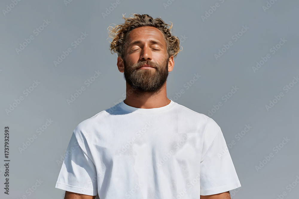 Mental wellness, minimalist, calm: Man portrait show sense of peaceful ...