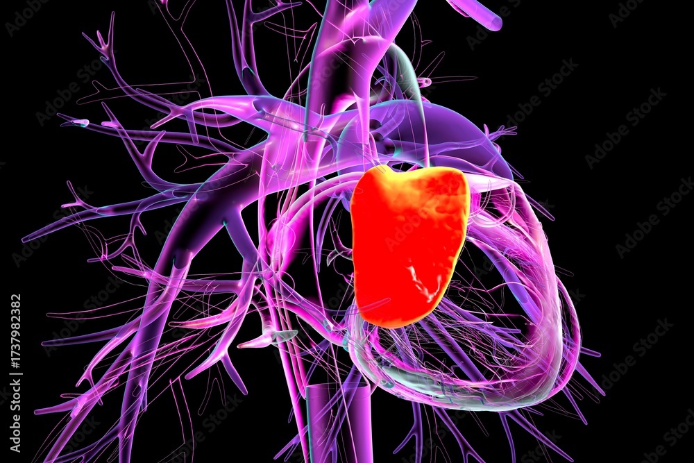 Illustration Stock Auricle proper of right atrium (red), 3D ...