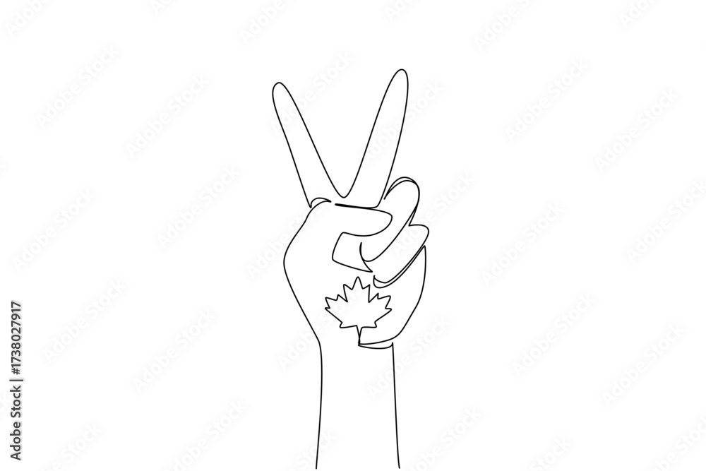 Vector de Stock Single one line drawing a hand forms a V gesture and ...