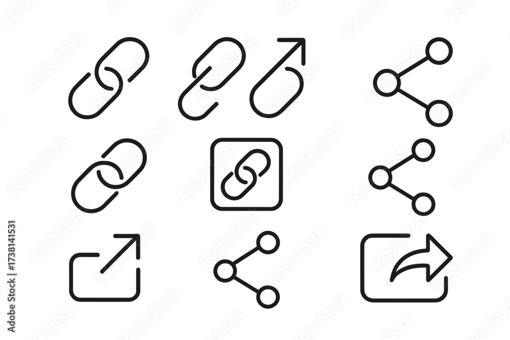 Link and Share line icon set. Hyperlink, connection, network symbols ...
