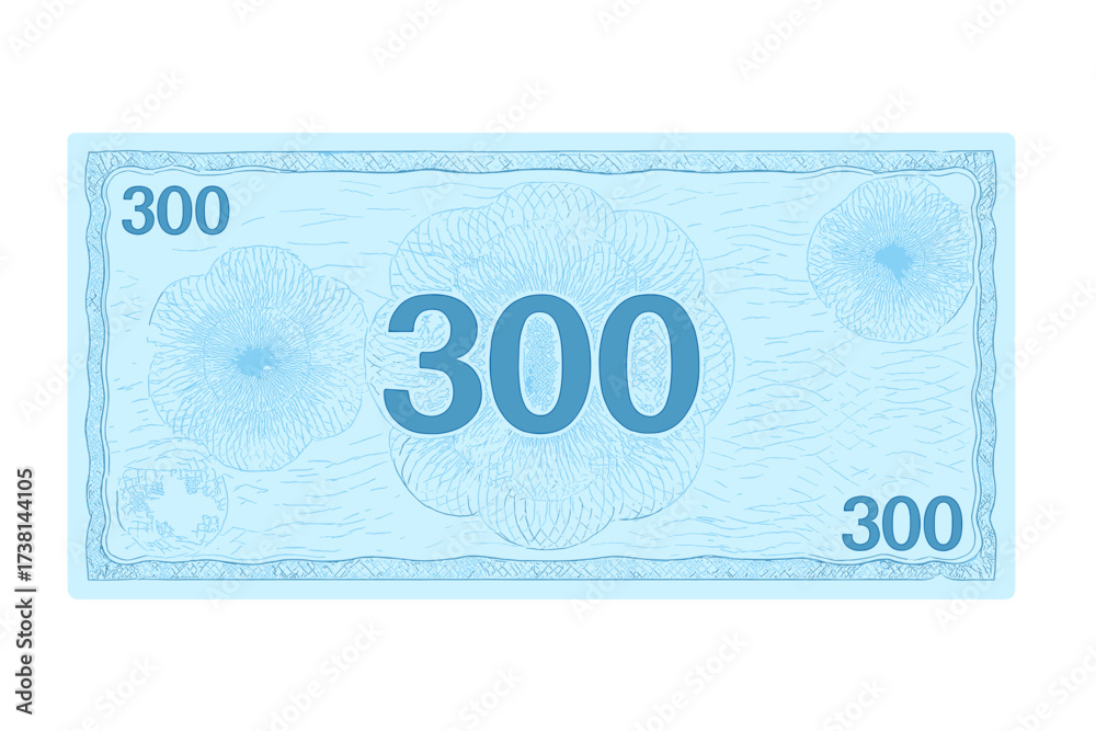 Voucher template banknote design with value of 300. Blue background ...
