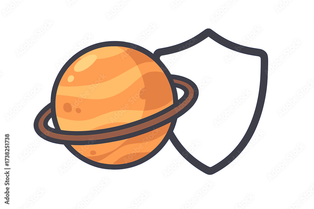 Planet protection concept. Saturn with shield icon. Metaphor for global ...