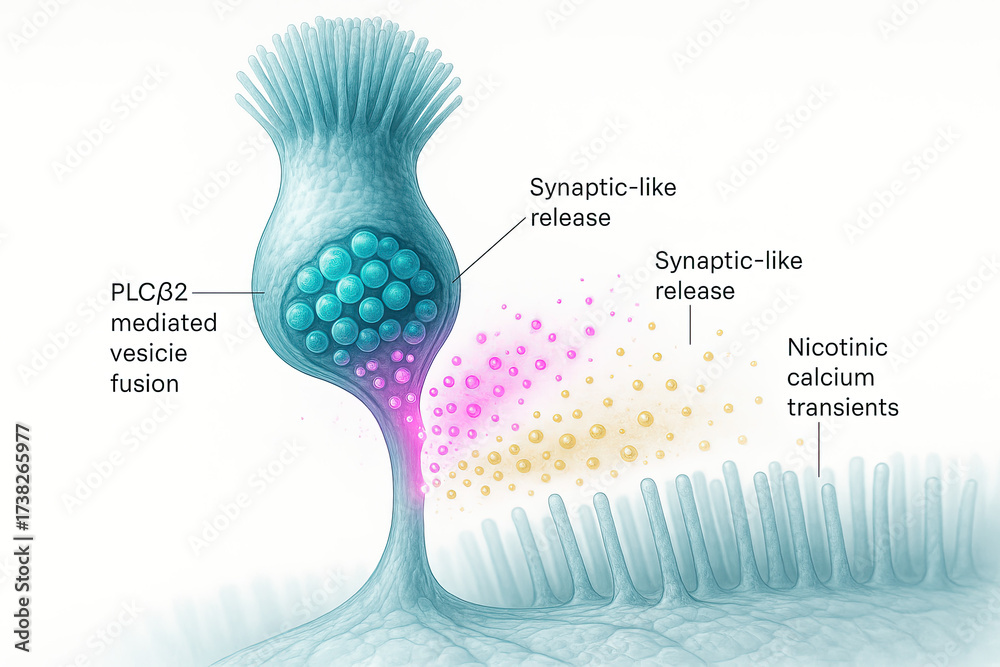 Scientific illustration of a neuron releasing neurotransmitters ...