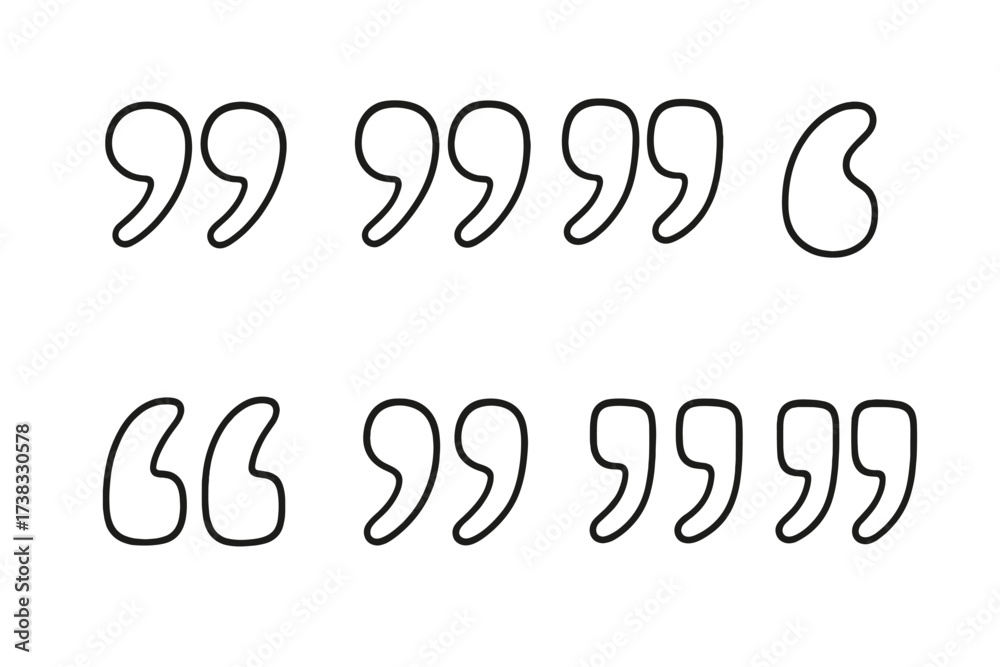 Quote marks icon vector set. Quotation mark outline symbol collection ...