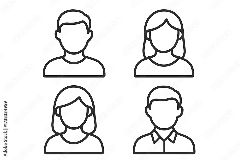 User avatar profile icon set. Male and female person symbols. Anonymous ...