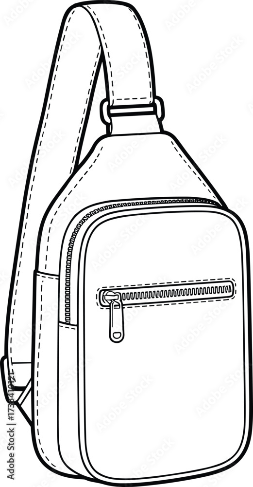 Sling bag line drawing, crossbody bag vector illustration, unisex ...