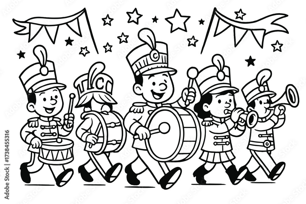 Circus Band Scene. Circus coloring page: marching band with drums and ...