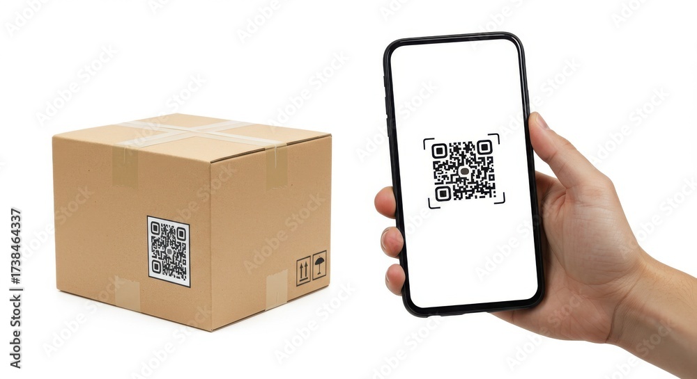 Scanning qr code on cardboard box with smartphone for tracking and ...
