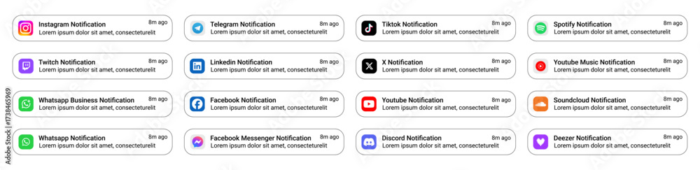 Light mode iOS notification banners mockup with Instagram, Facebook ...