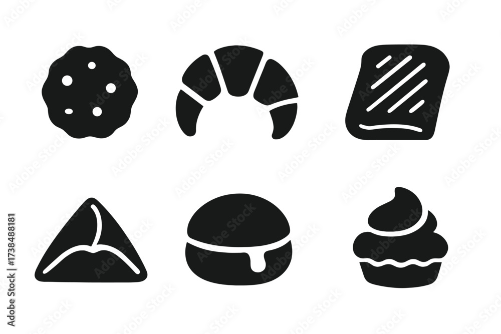 Pastry Variety Icons. Solid, filled icon set of pastry varieties: sweet ...