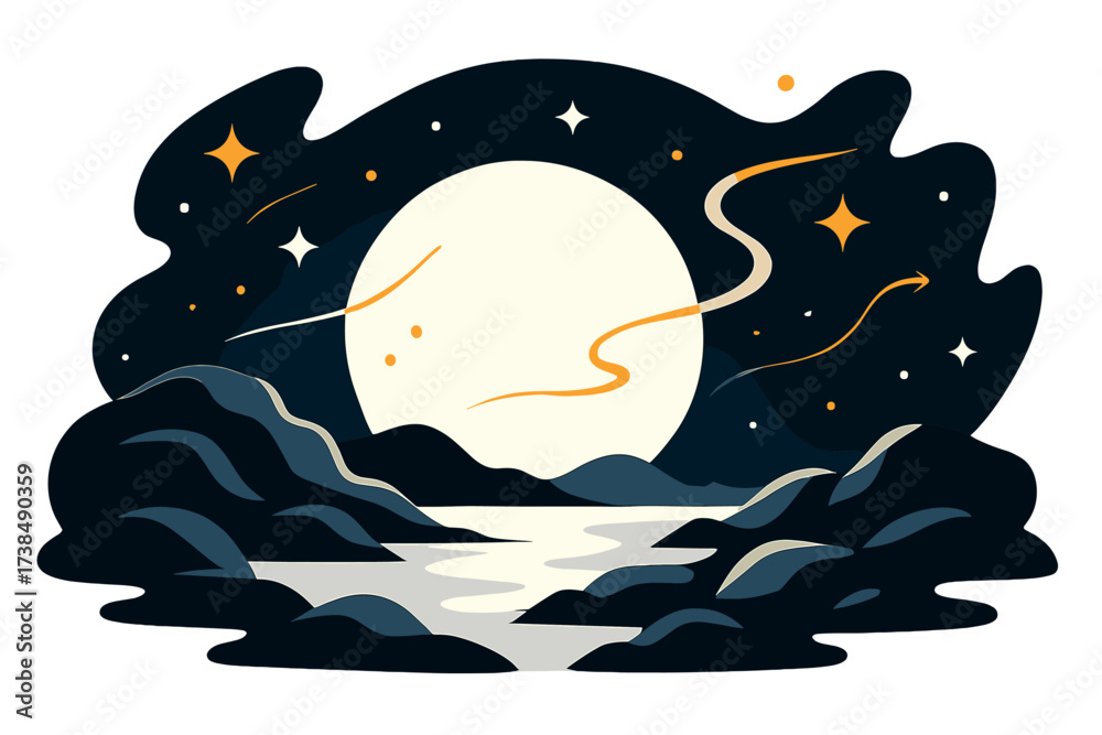 Luminous Moonlight Dance. Glowing moon landscape. A large, luminous ...
