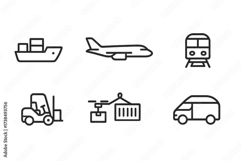 Customs Transport Icons. Outline icon set of customs transport: cargo ...