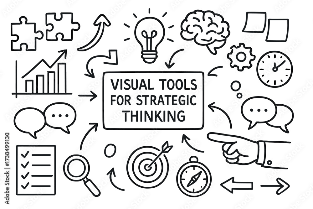 Strategic Thinking Tools. Hand-drawn doodle illustration Visual tools ...