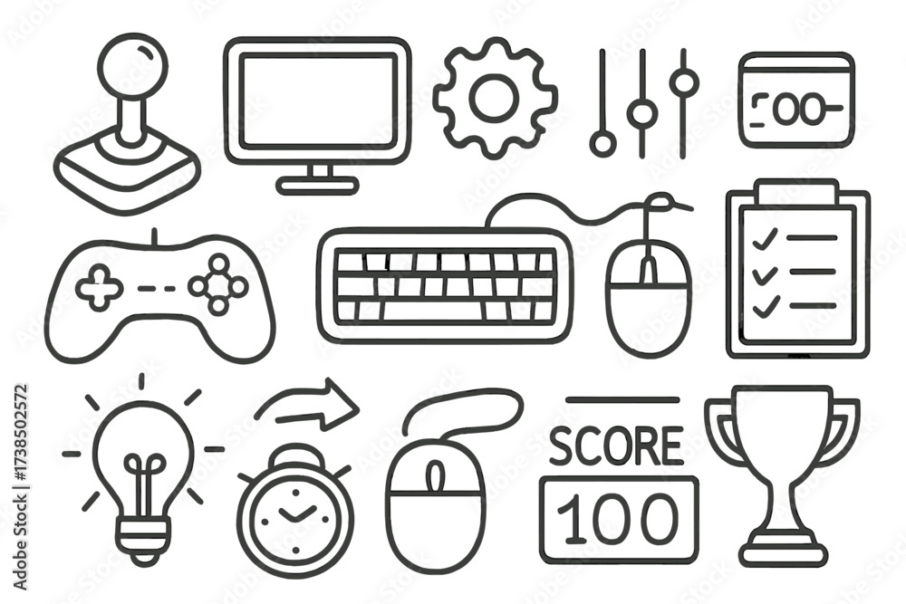 Game Setup Icons. Hand-drawn doodle illustration game preset joystick ...