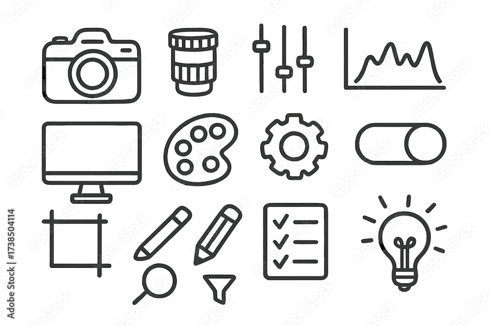 Camera Tools Doodle. Hand-drawn doodle illustration photo preset camera ...
