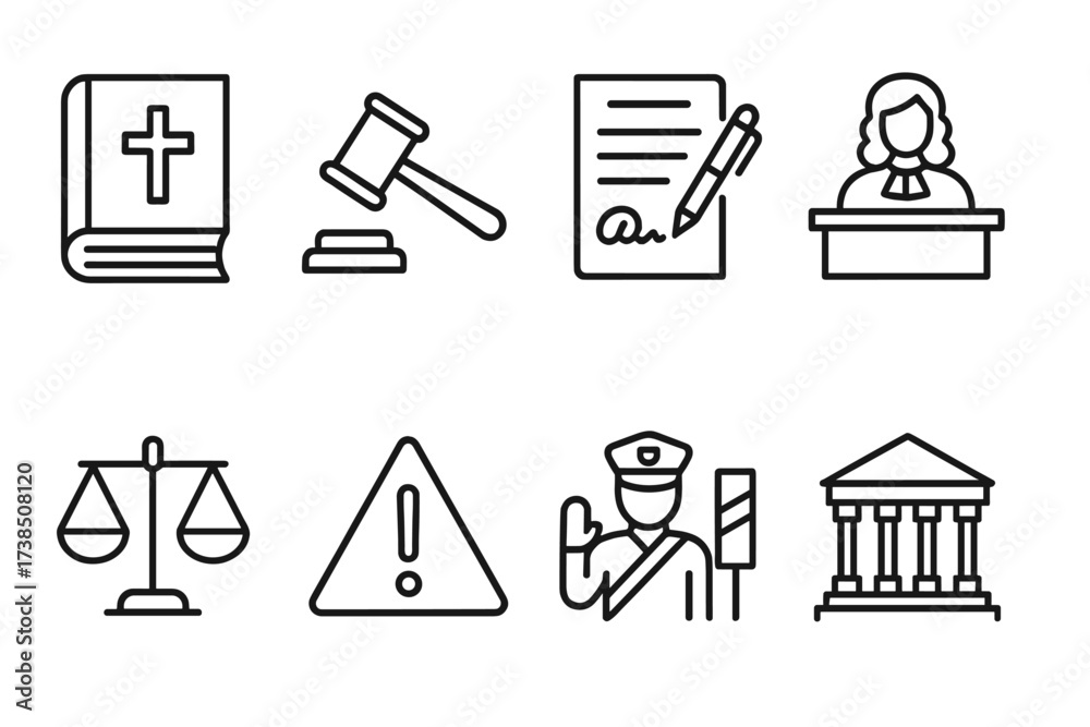 Cross-Border Legal Icons. Outline icon set of cross-border legal issues ...