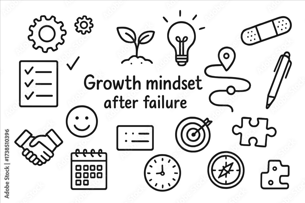 Growth Mindset Icons. Hand-drawn doodle illustration Growth mindset ...