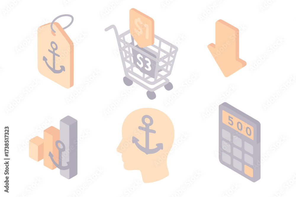 Anchoring Effect Icons. Isometric vector illustration set Anchoring ...