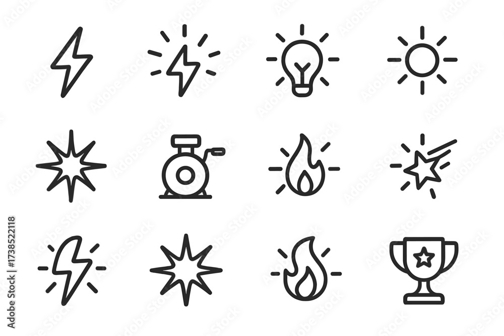 Diverse Icon Sets. Outline icon set of energy spark: electric flash ...