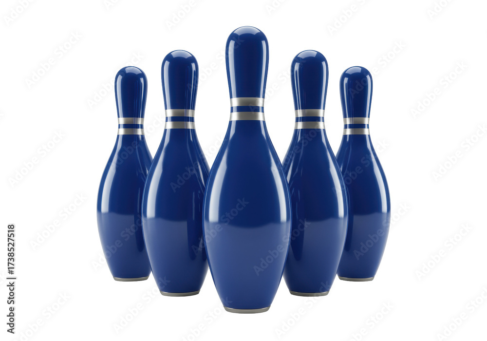 Group of blue bowling pins isolated on transparent background, sport ...