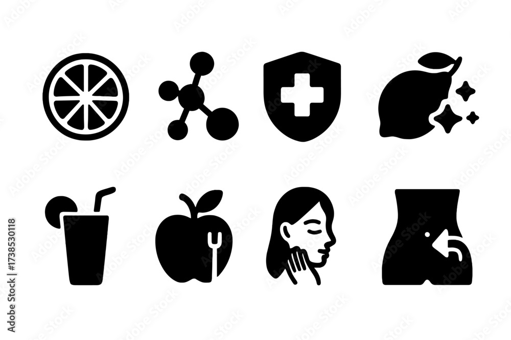 Lime Health Benefits Icons. Solid, filled icon set of lime health ...