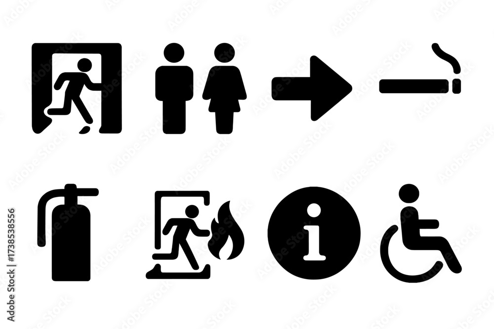 Reception Signage Icons. Solid, filled icon set of reception signage ...
