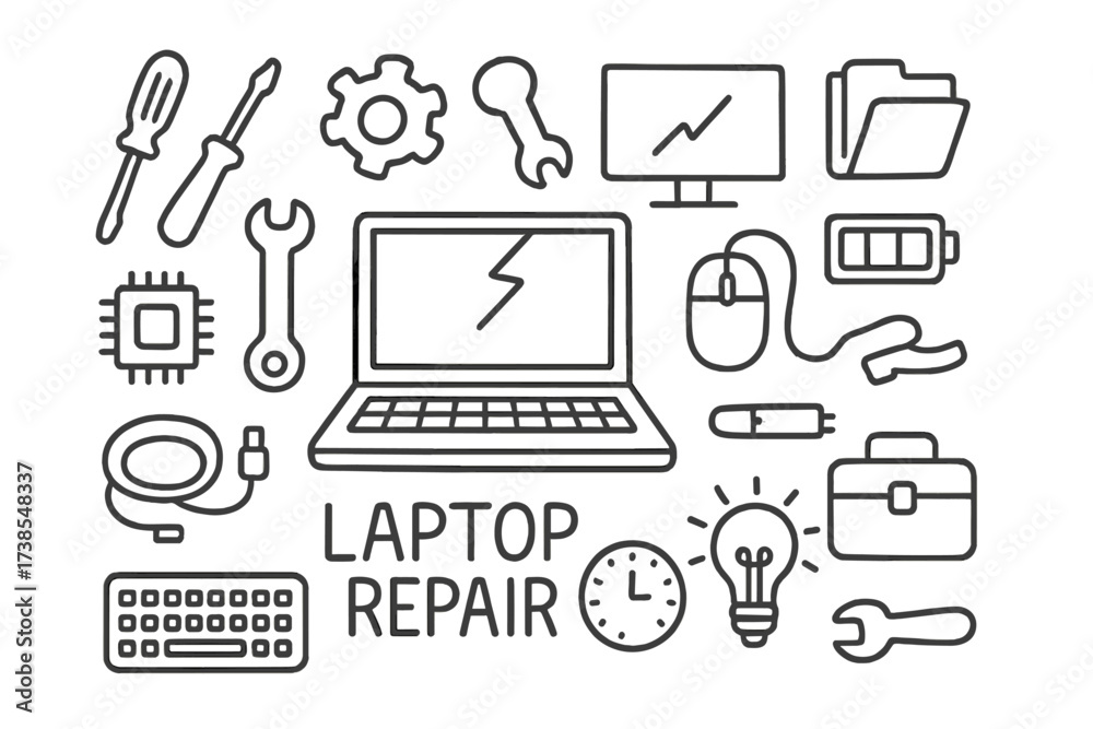 Image vectorielle Stock Laptop Repair Doodle. Hand-drawn doodle ...