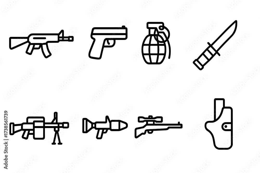 Airborne Weapons Outlines. Outline icon set of airborne weapons ...