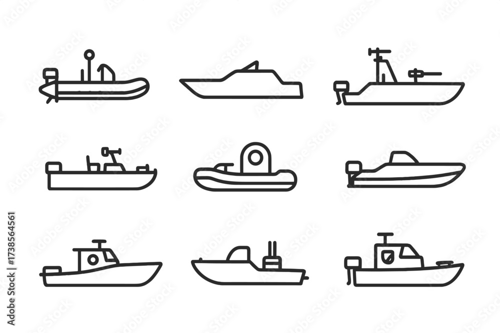 Image vectorielle Stock Navy SEAL Boats Icons. Outline icon set of Navy ...