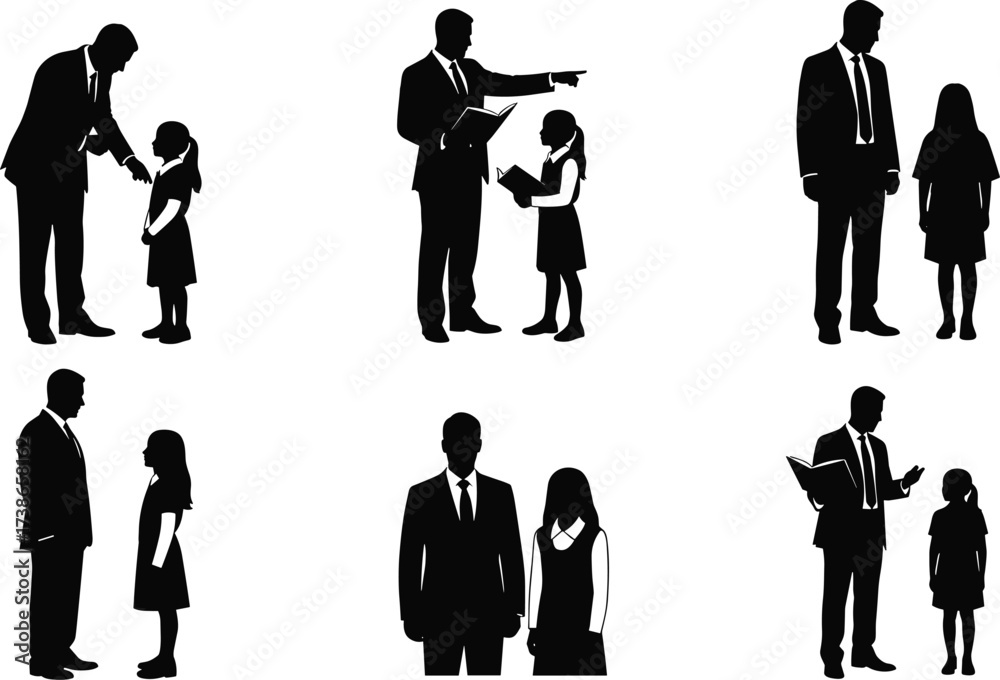 Adult child silhouette, teaching pose, parent instruction, authority ...