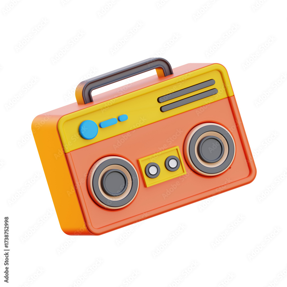 Retro Orange and Yellow Boombox 3D Rendering on Transparent Background ...