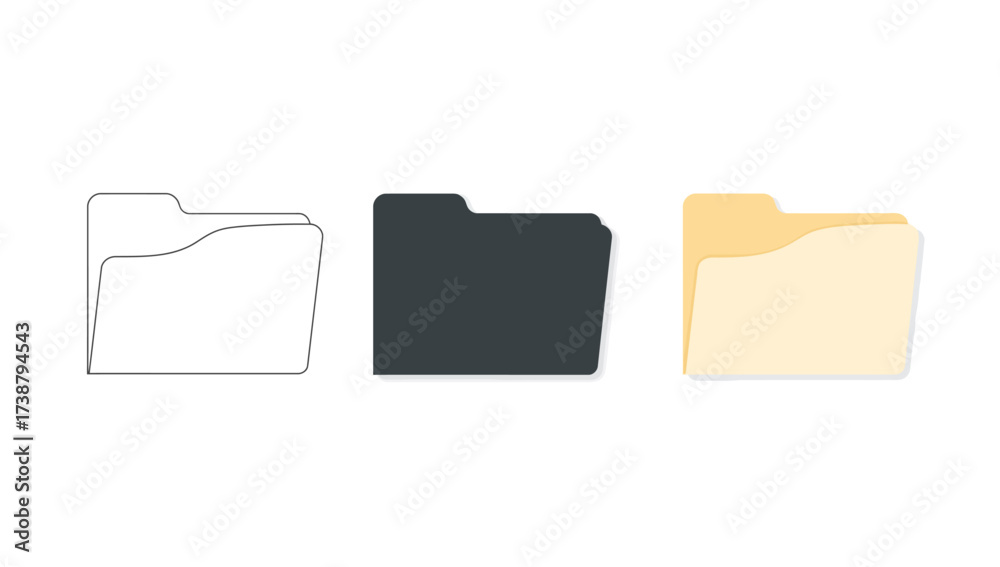 Vector art of three folder icons in different styles for document Stock ...